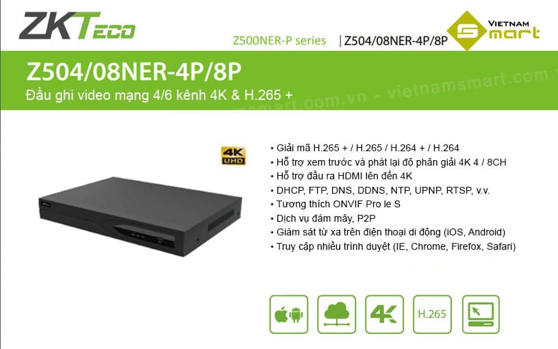 Đầu ghi hình ZKTeco Z504NER-4P | Ưu đãi sốc ️