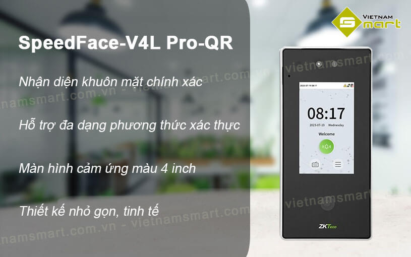 Máy chấm công kiểm soát cửa ZKTeco SpeedFace-V4L Pro-QR ️