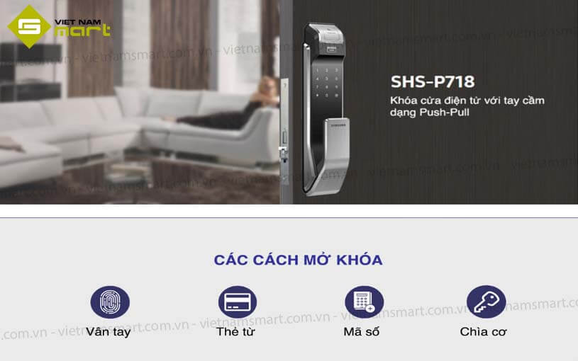 Khóa điện tử vân tay Samsung SHS-P718 Bạc - VietnamSmart